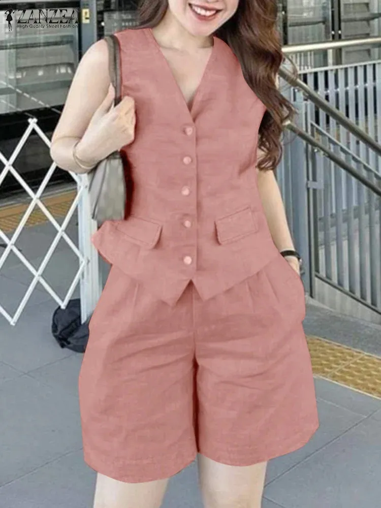 ZANZEA Women's Short Suit Set Sleeveless Vest and Regular Fit Pants ...