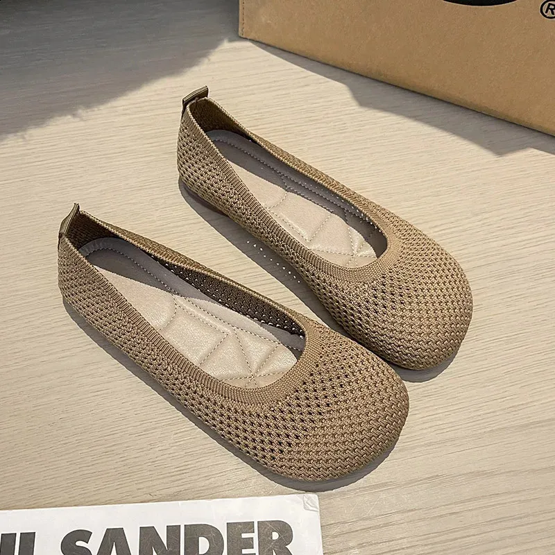 Knitted Ballet Flats: Soft Square Toe Women's Walking Shoes ...