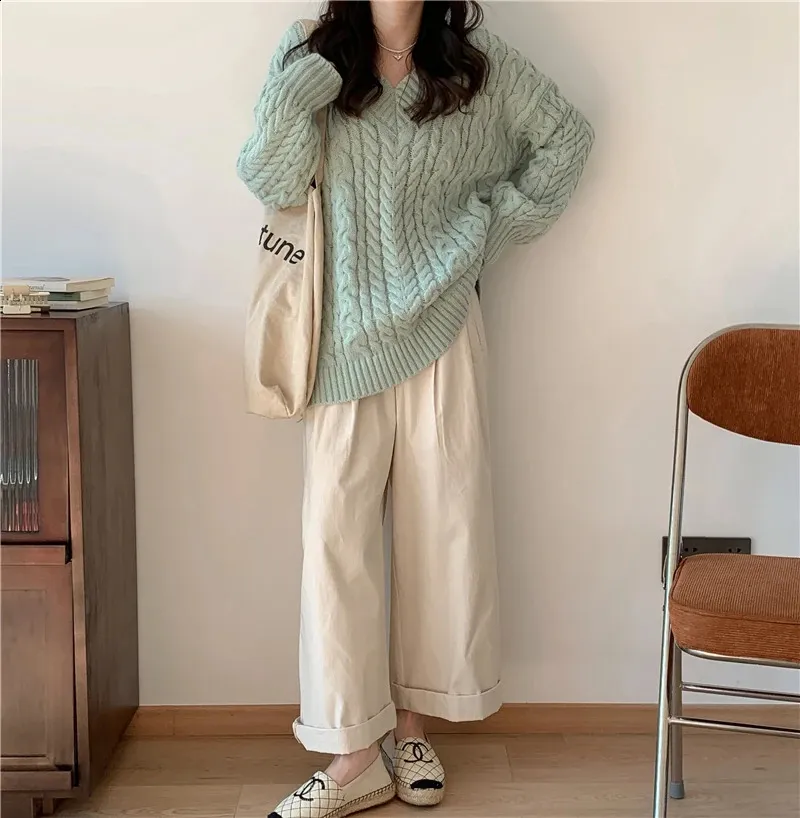 Elegant V-Neck Pullover Sweater: Chic Korean Style, Oversized Fit. Shop ...