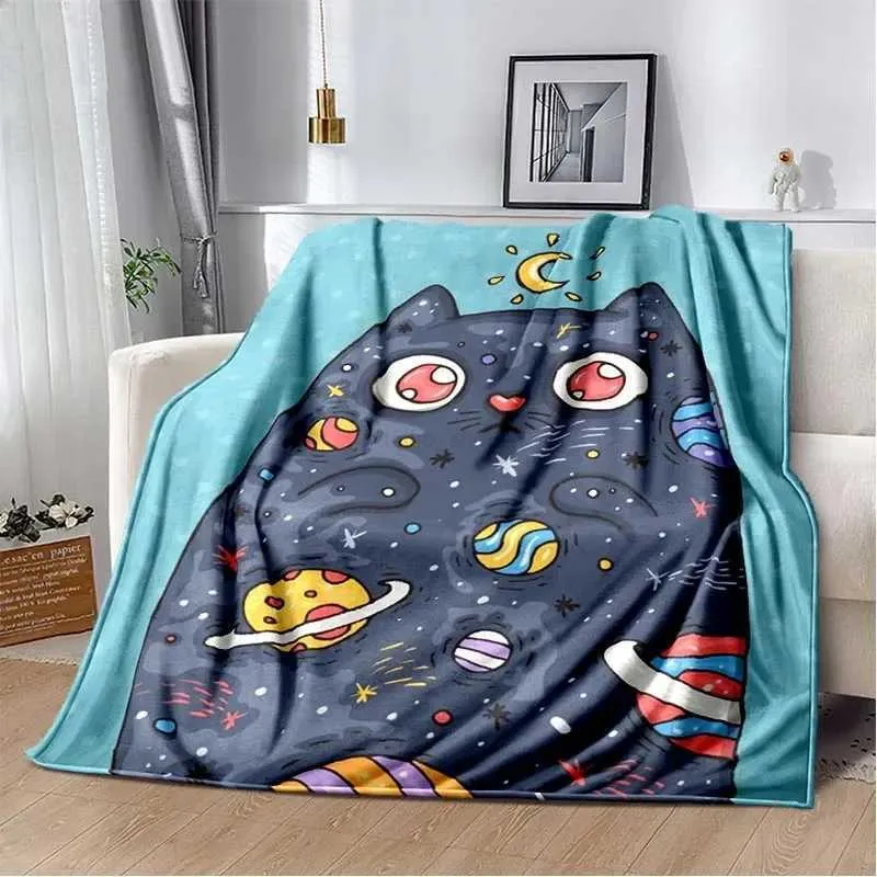 Cute Cat Cartoon Flannel Throw Blanket - Soft, Fluffy, & Lightweight ...