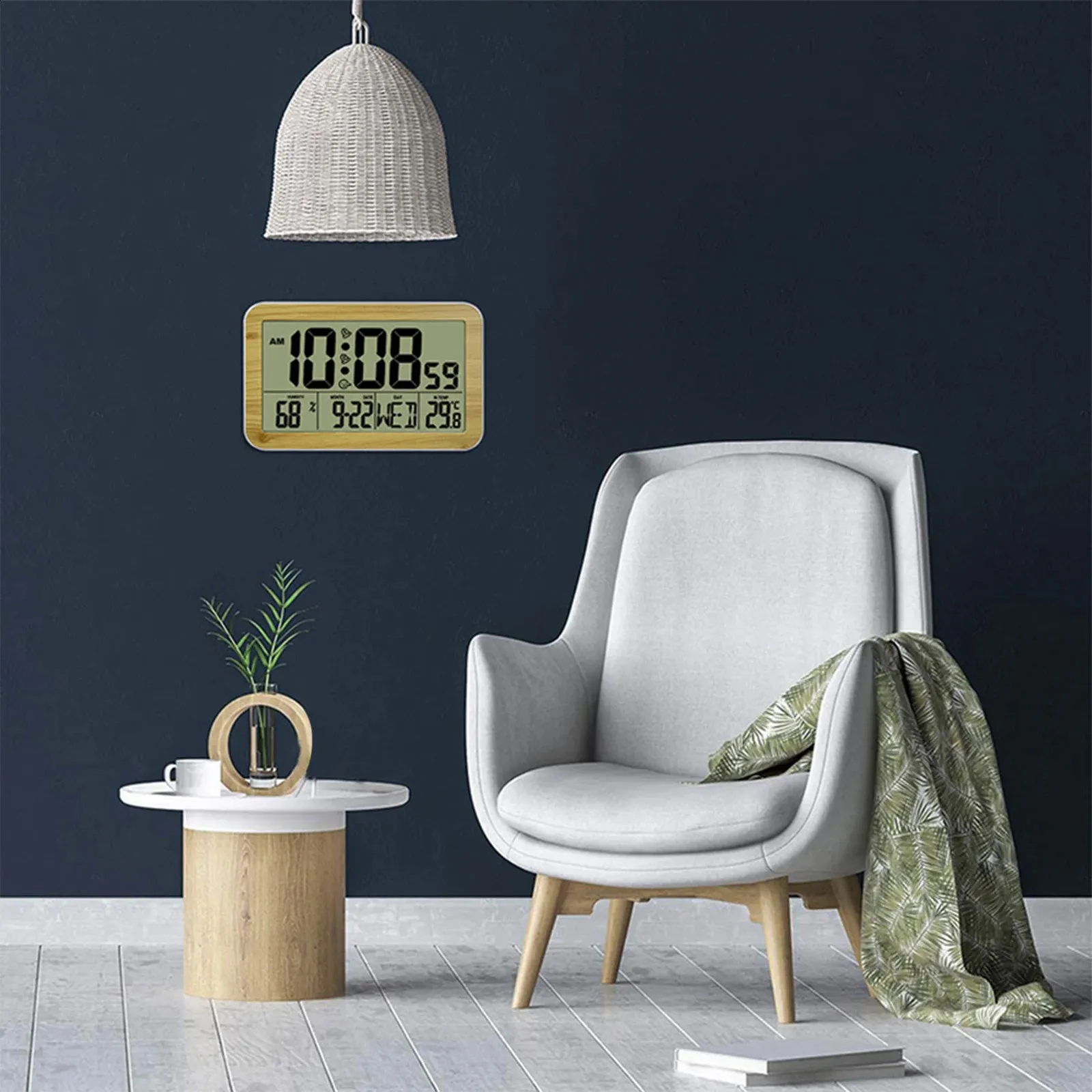 Modern Battery Operated Alarm Clock with Snooze for Bedroom Bedside Table Large LCD Display Desk Wall Mountable