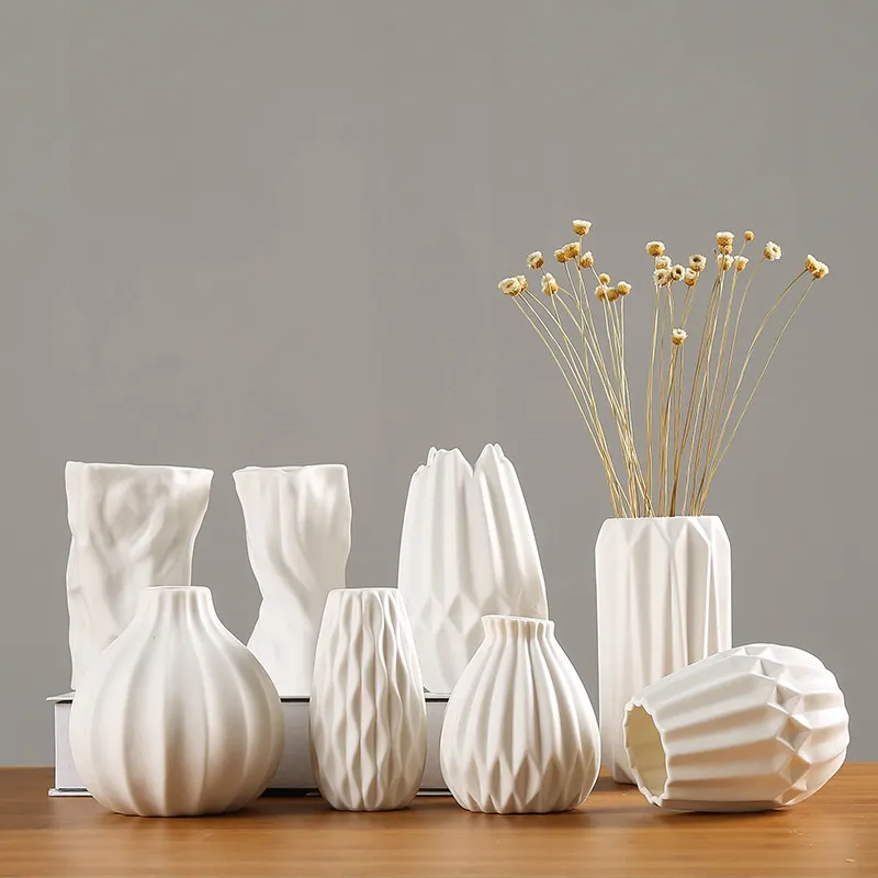 Vases White Home Accessories Simulation Flower Ceramic Vase Living Room ...