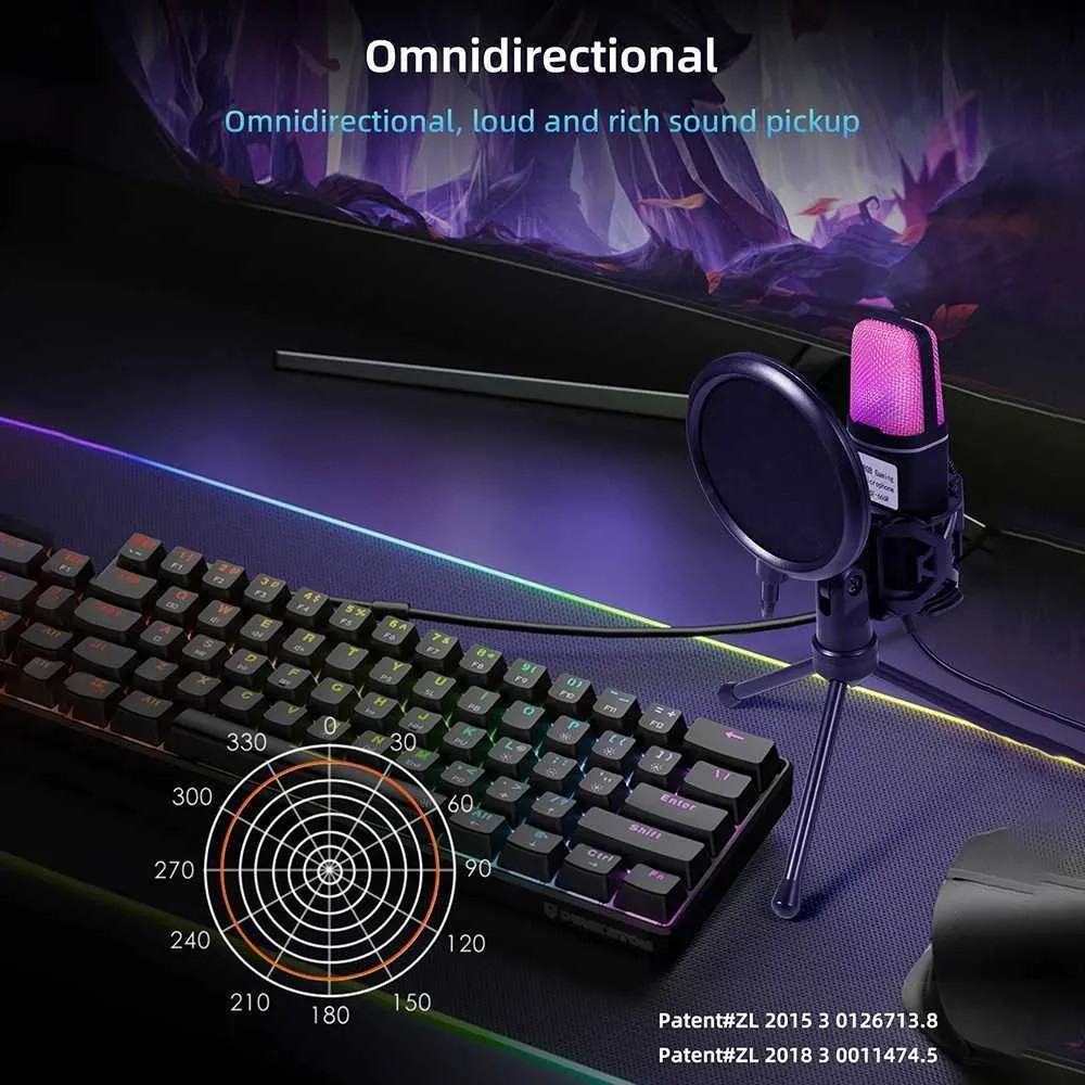 RGB USB Condenser Microphone Kit - Premium Quality Streaming Mic for ...
