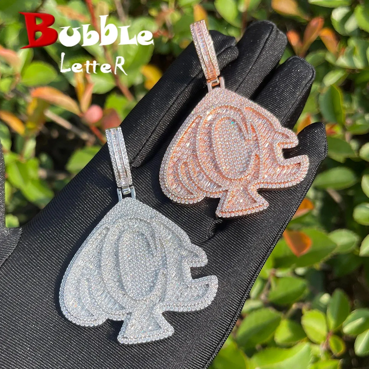 Bubble Letter Prong Setting Ace Necklace For Men Baguette Iced Out ...