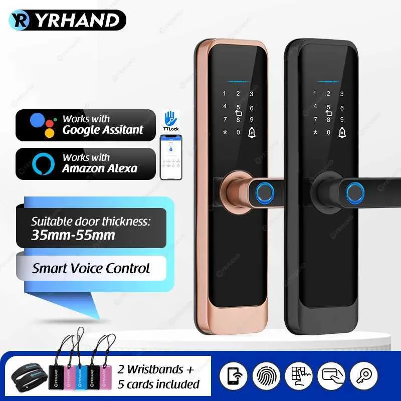 YRHAND Tuya Smart Lock Fingerprint Unlocking, Bluetooth, Waterproof, Alexa Compatible Digital ...