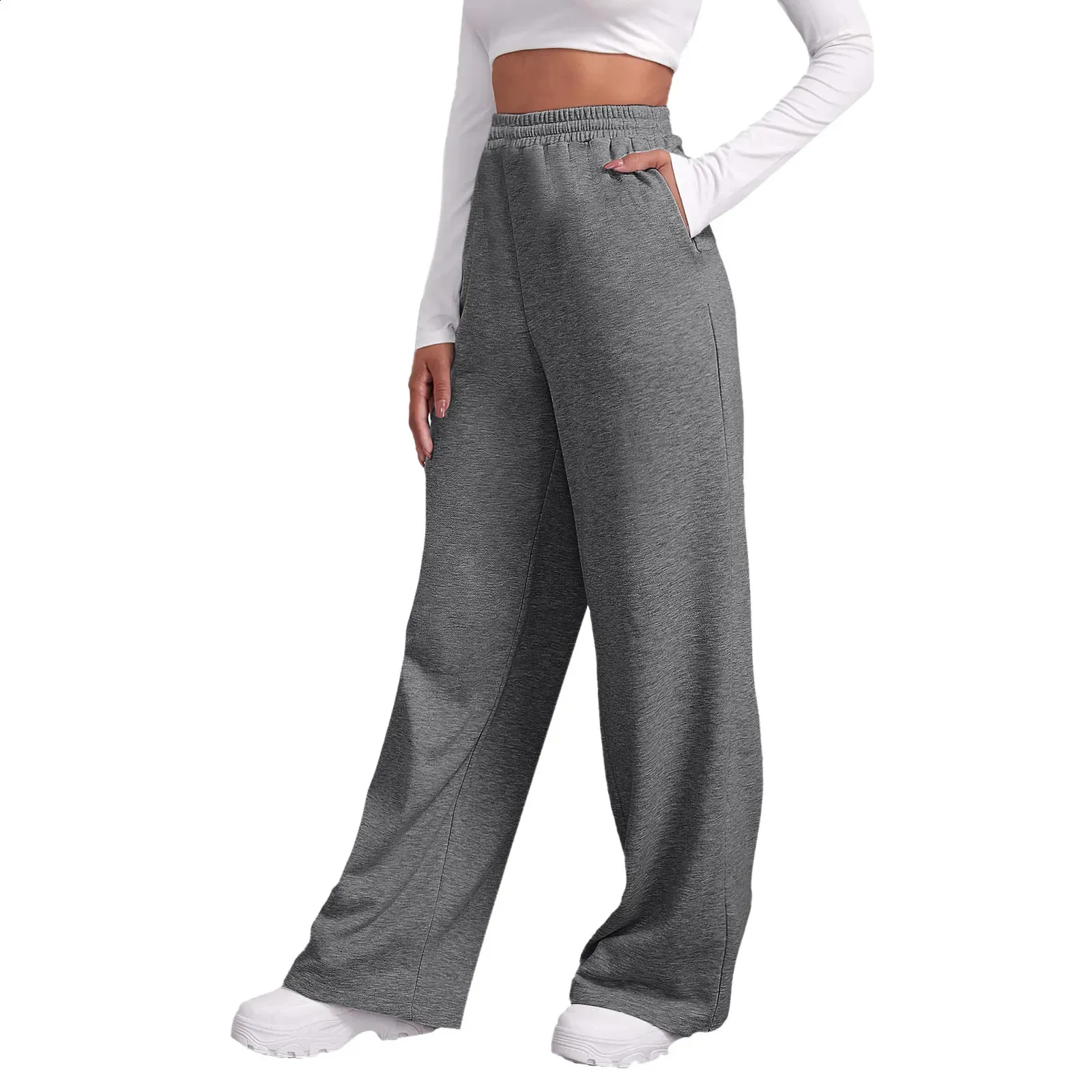 Fleece Lined Straight Leg Joggers - Women's Sport Trousers, Wide Leg ...