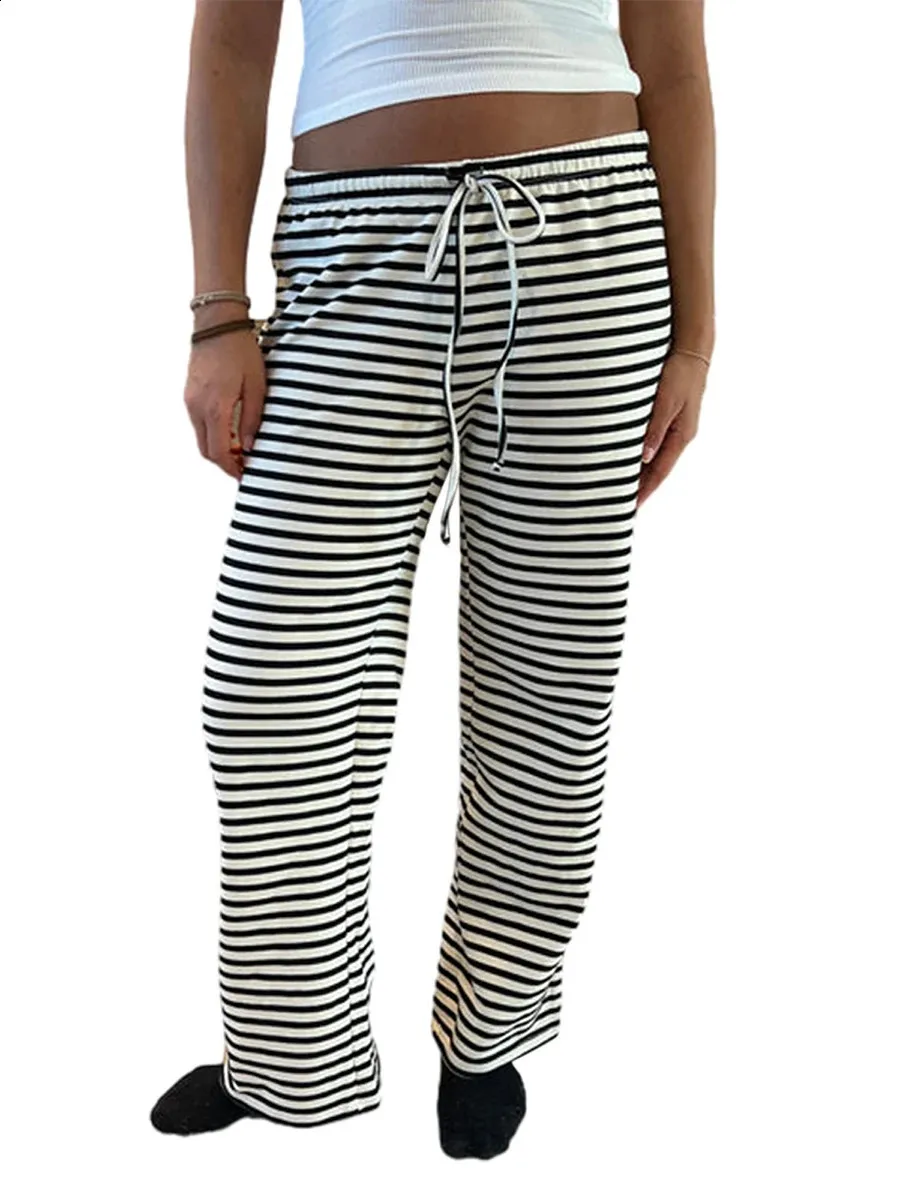 Comfy Striped Drawstring Pants - Women's Elastic Waist Casual Trousers ...