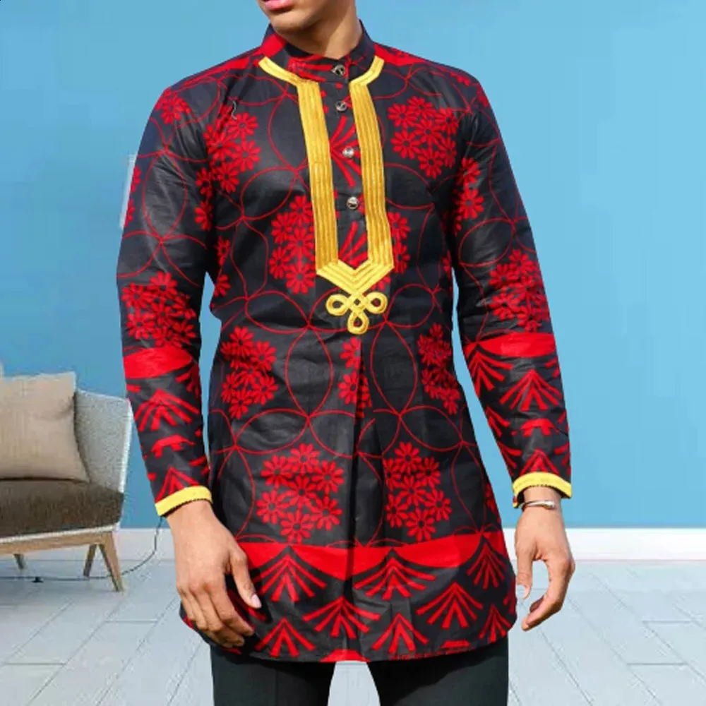 Ethnic Style Embroidered Flower Top and Trousers Set for Men - Dashiki ...