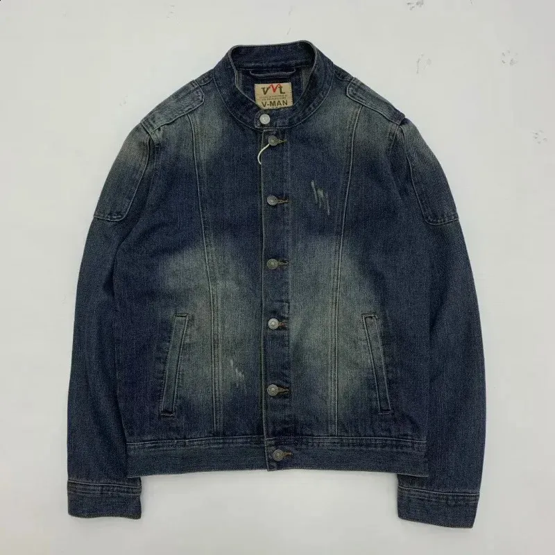 Denim Jacket With Mandarin Collar Korean Style Jacket, American Denim ...