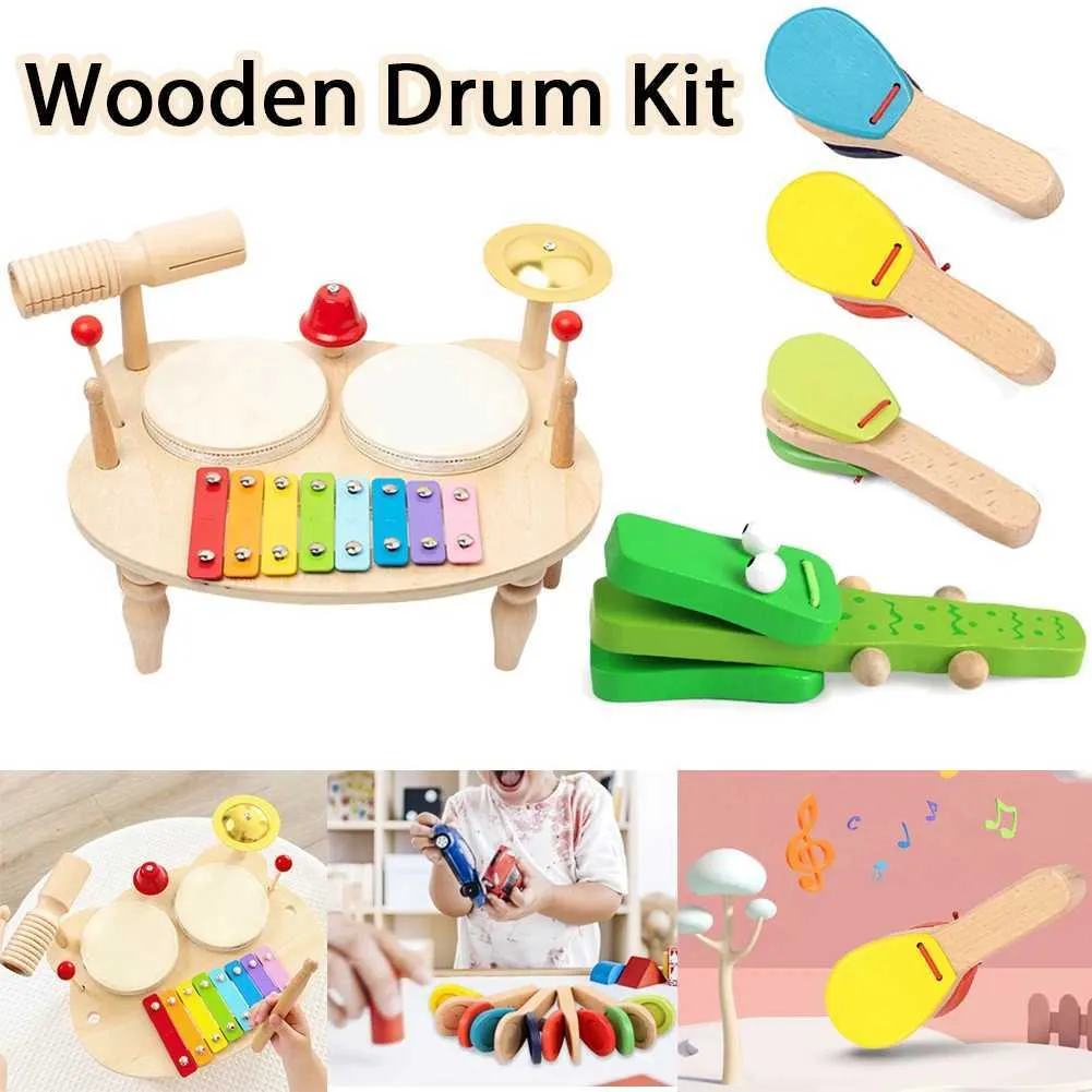 Childrens Musical Instruments Set Wooden Drum Set For Toddlers, Rhythm ...