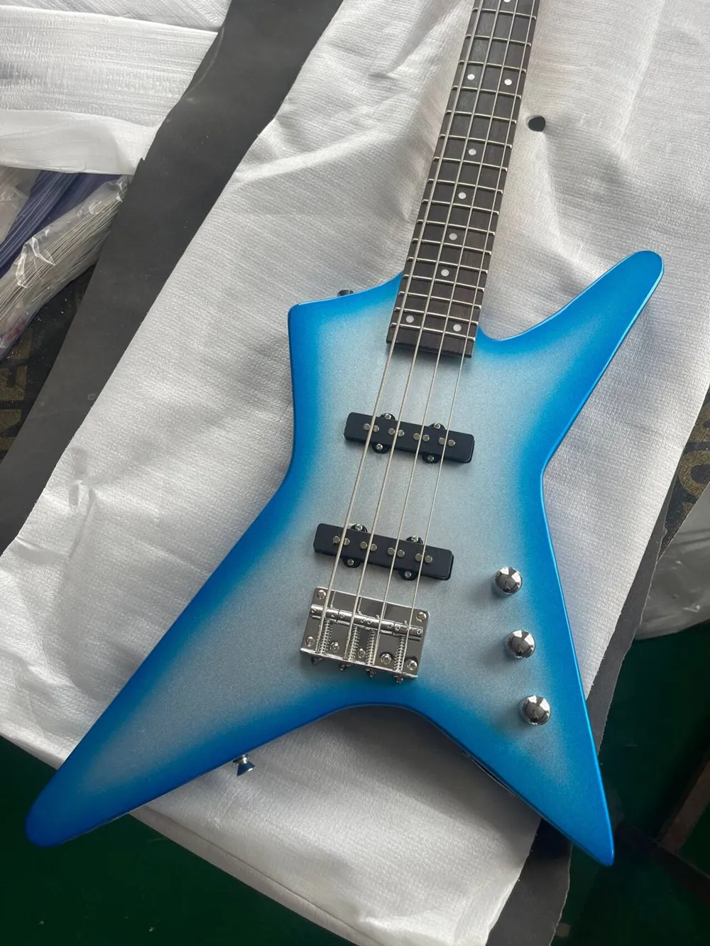 Customizable Blue Electric Blue Bass Guitar With Chrome Hardware And ...
