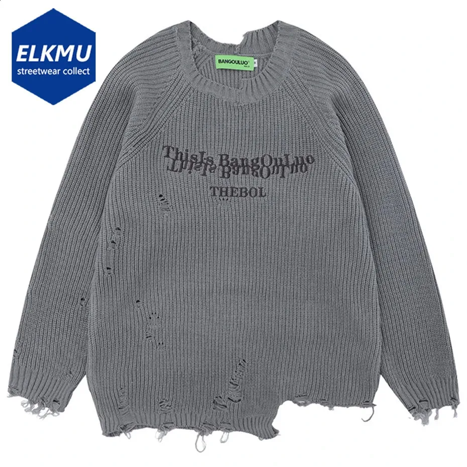 Ripped Knit Sweater: Fashionable Distressed Black Gray Oversized Jumper ...