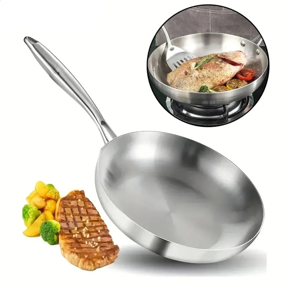 Premium 22 cm Frying Pan - 304 Stainless Steel Wok Pot, Professional 5 ...