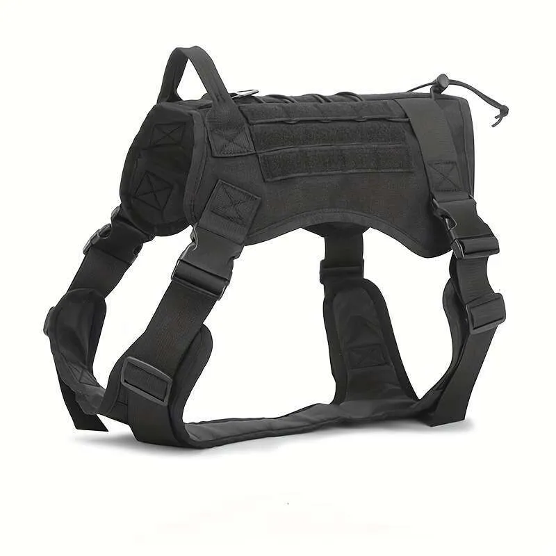 Tactical No Pull Back Molle Dog Harness With Poop Bag Ideal For Hiking ...