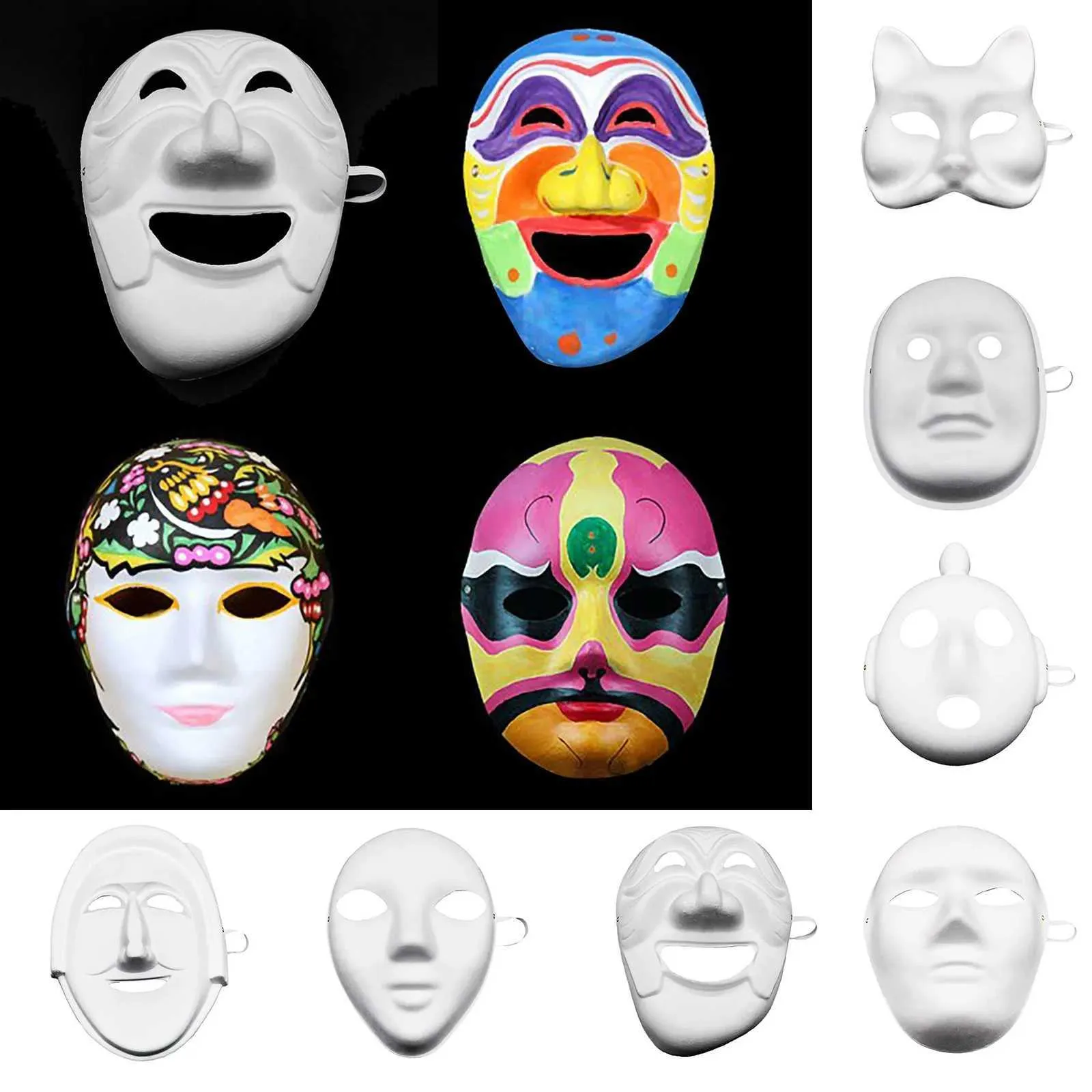 Men's And Women's Full Face White Masks For Halloween Costumes, DIY ...