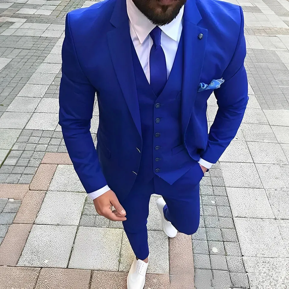 Custom Royal Blue Formal Wedding Evening Dress For Men Elegant Jacket ...
