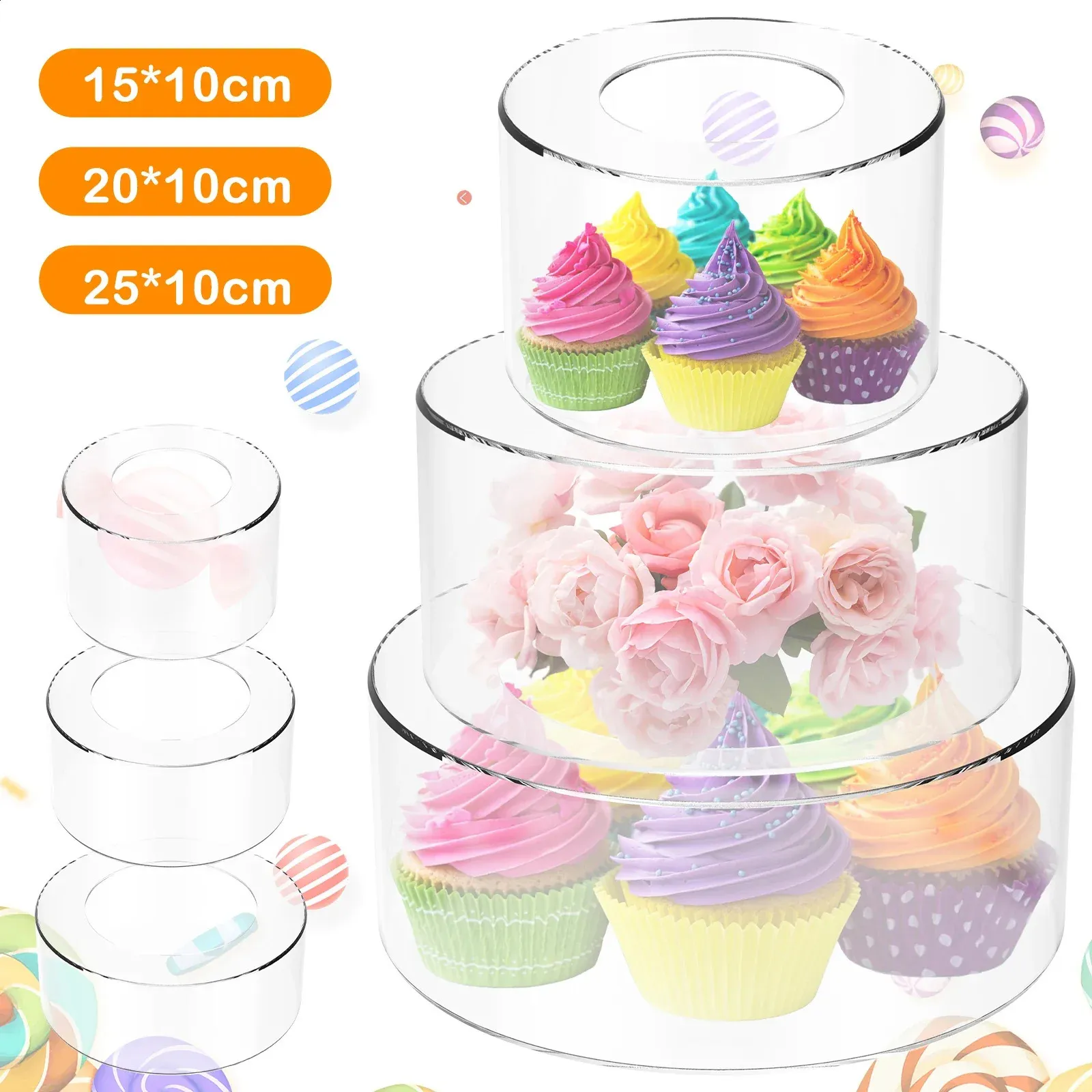 Acrylic Cake Stand Clear Riser Cylinder Cupcake Stands Decorative Cake ...