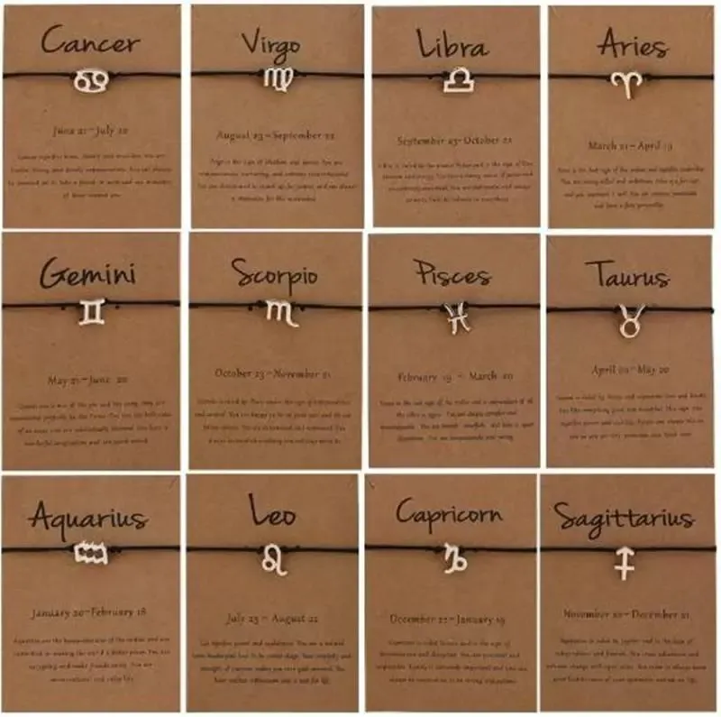 Zodiac Constellation Bracelet Black Rope Chain, Gold/Silver Horoscope ...