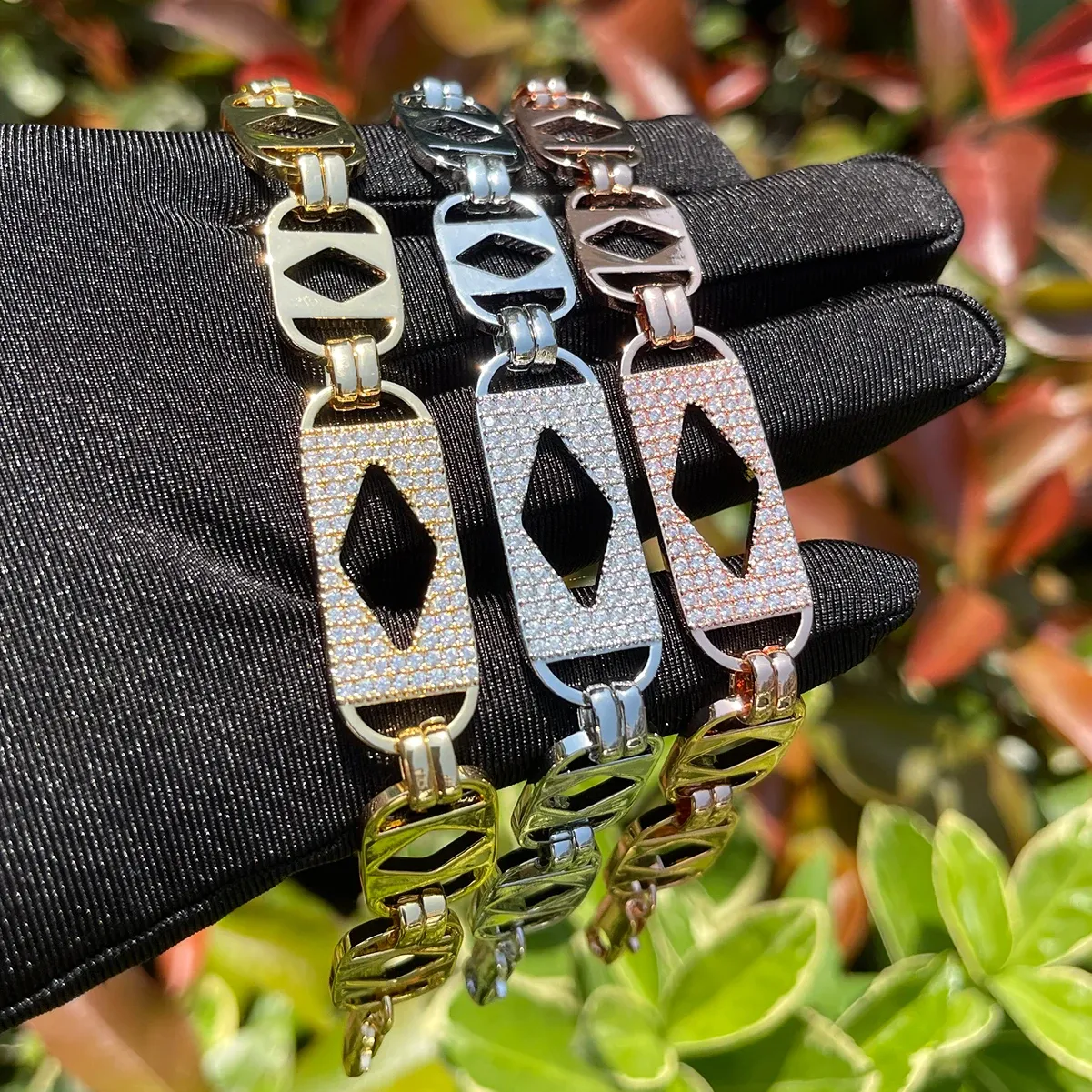 Real Gold Plated Cuban Link Bracelet With Bubble Letter Iced Out Box ...