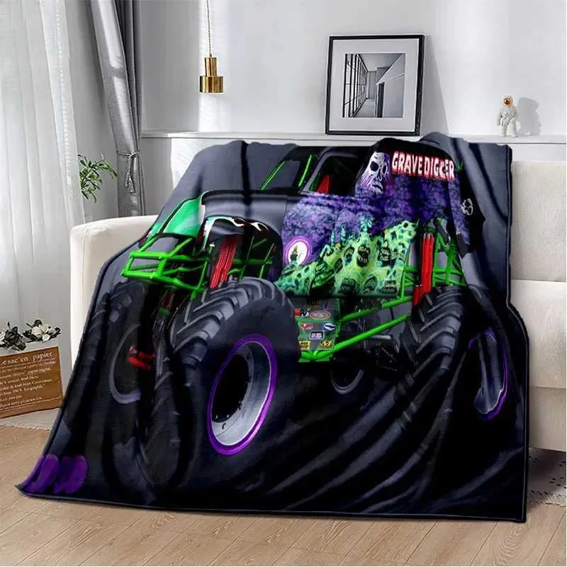 Monster Truck Cartoon Throw Blanket - Soft & Cozy, Perfect for Kids ...