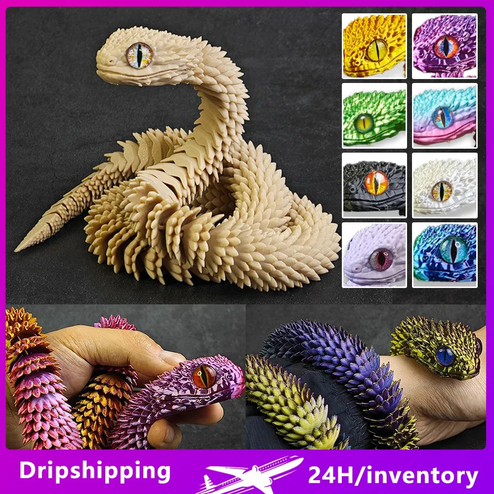 Articulated Bush Viper 3D Printed Snake Toy Dragon Snake Statue ...