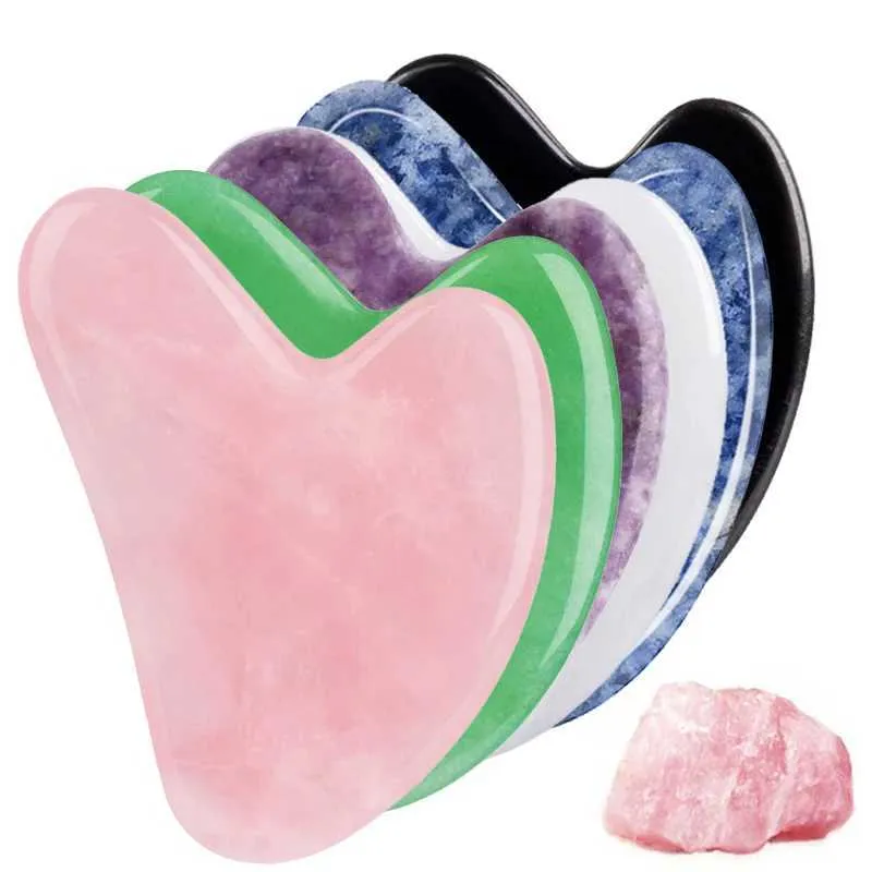 Natural Jade Gua Sha Facial Tools - Rose Quartz Massage Stones for Face ...