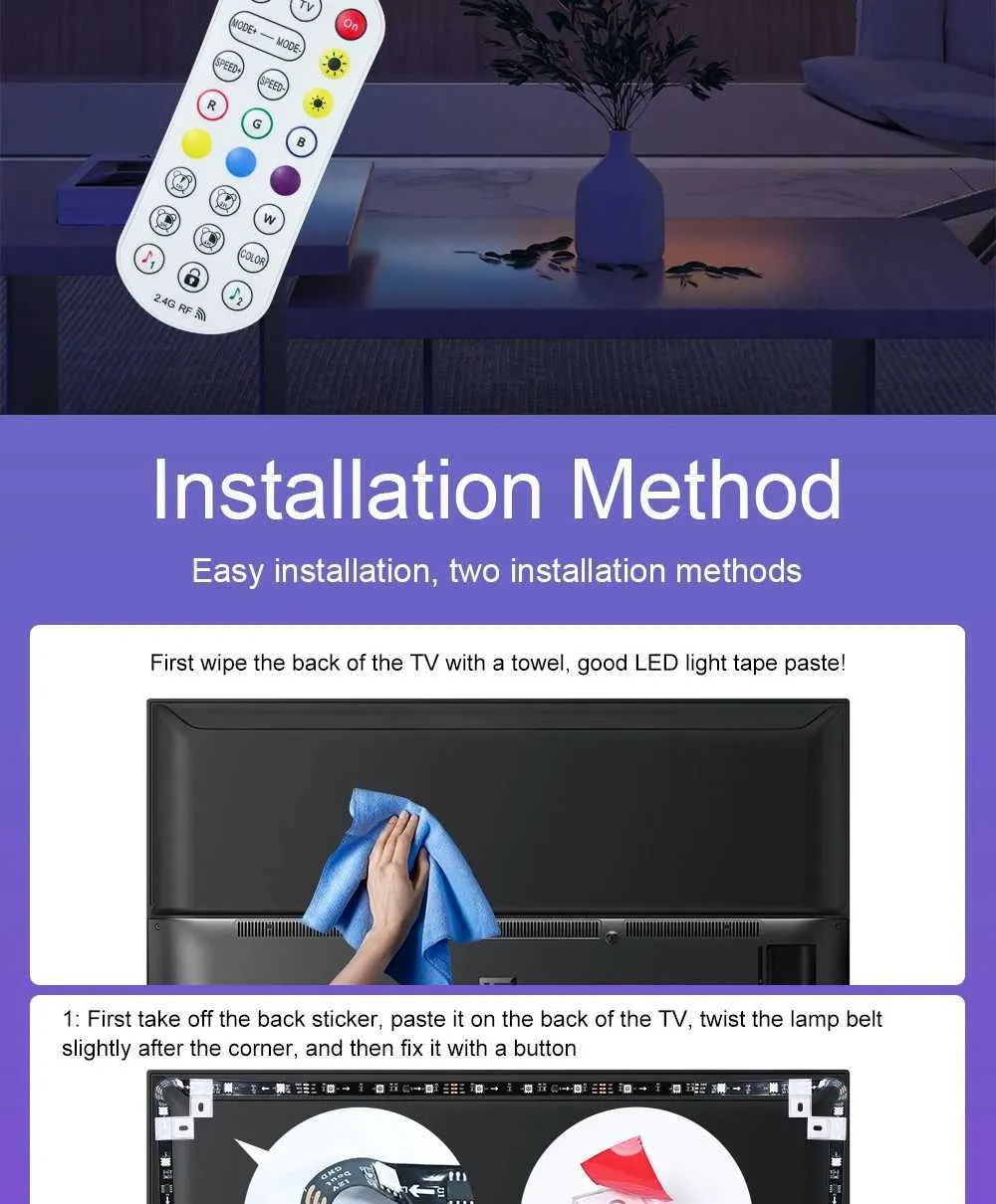 Immersive TV LED Backlight with Camera - 5M RGB Strip Light Kit for ...