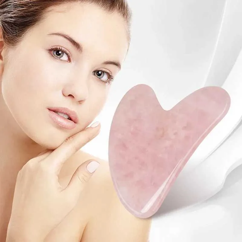 Natural Jade & Rose Quartz Guasha Set - Facial Massage Tools, Gua Sha ...