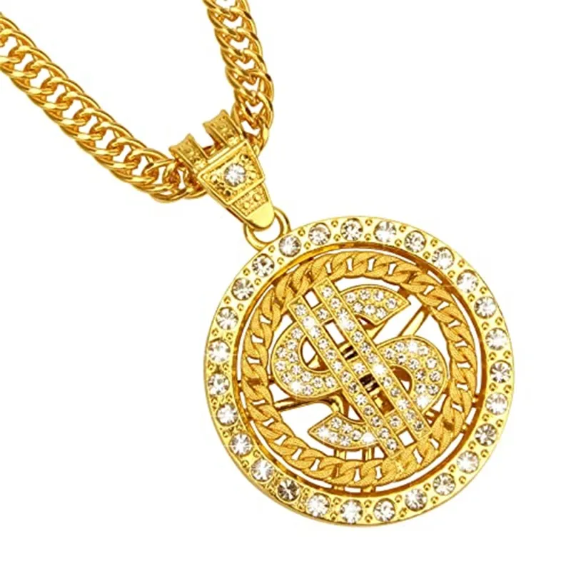 AHIER Men's 18K Gold Plated Dollar Sign Hip Hop Chain gold necklace - 30
