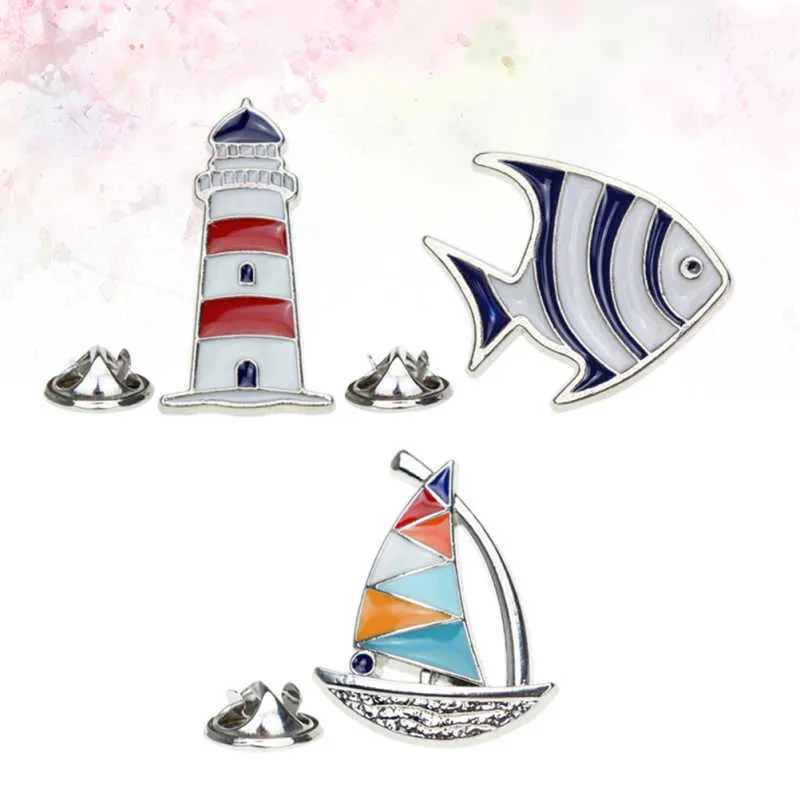 Tropical Nautical Jewelry Set: Fish Lapel Pins, Sailboat Brooch, Clip ...