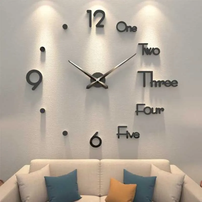 Modern 3D 3d Diy Wall Clock With Acrylic Mirror Stickers Self Adhesive ...