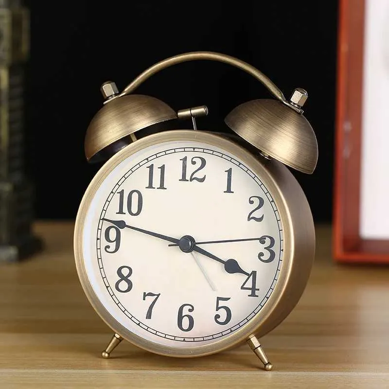 Retro Metal Alarm Clock with Night Light - Silent, Creative Bedside ...