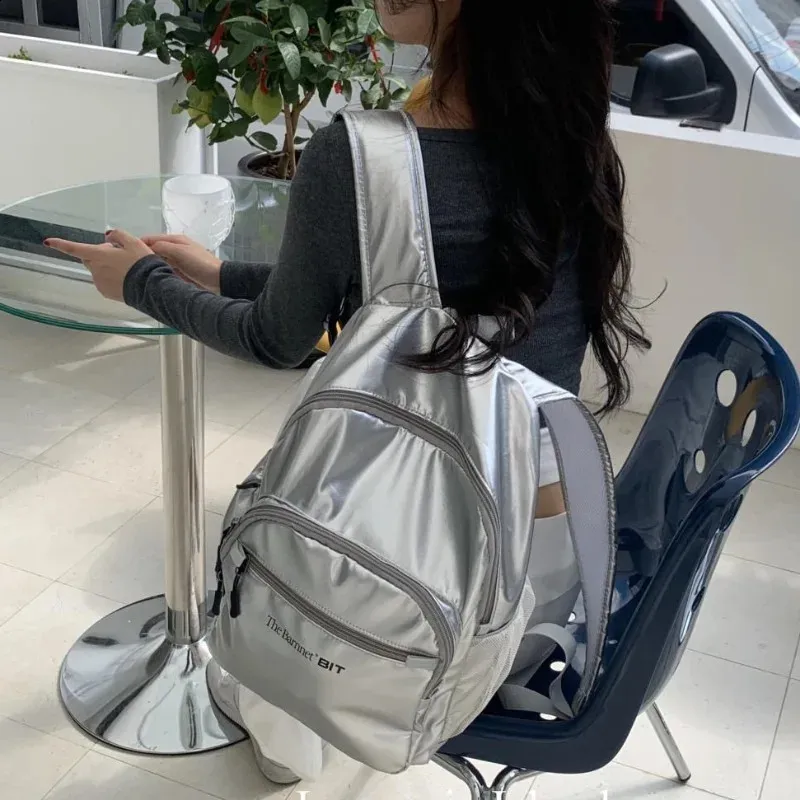 Large Capacity Silver Laptop Backpack for Women - Waterproof Commuting ...