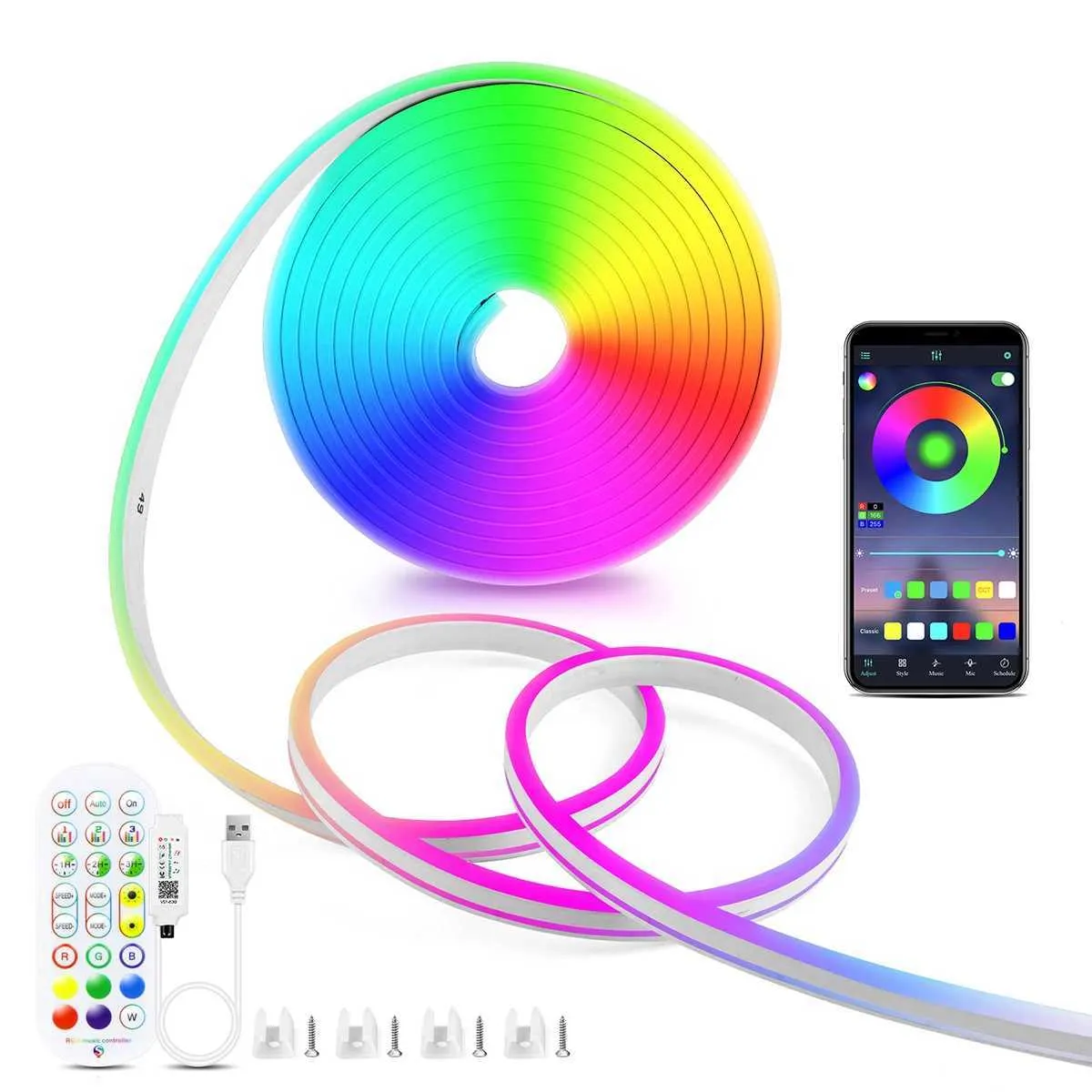 RGB Neon LED Strip Lights: Waterproof, USB Powered, Remote & App ...
