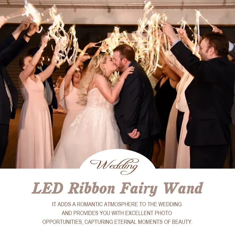 Light Up Wedding Ribbon Wands With Bells LED Glow Stick Fairy Wands For ...