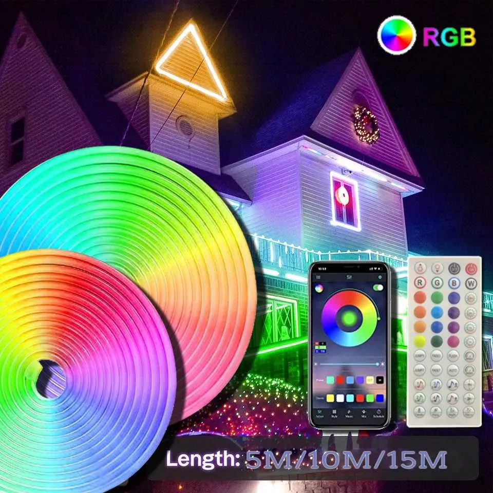 Flexible RGB LED Neon Strip Lights - Waterproof Silicone, App ...