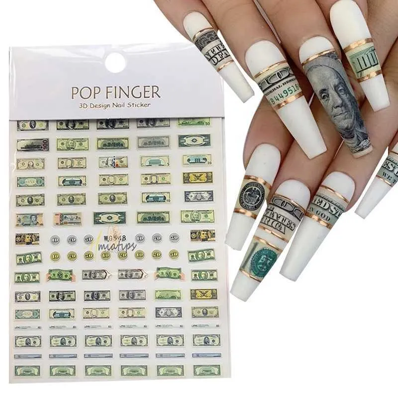 3D Money Dollar Sign Nail Art Stickers Decal Wealthy Rich Style Self ...