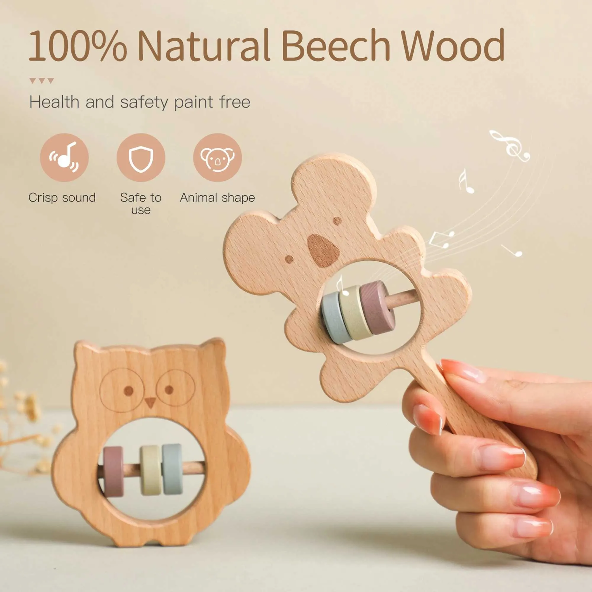 Newborn Rattle Toys: Premium Quality Wooden Animal Rattle Set - Koala ...