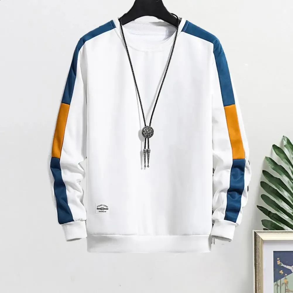 Cozy Men's Fall Sweatshirt: Contrast Color Patchwork for Warmth from ...