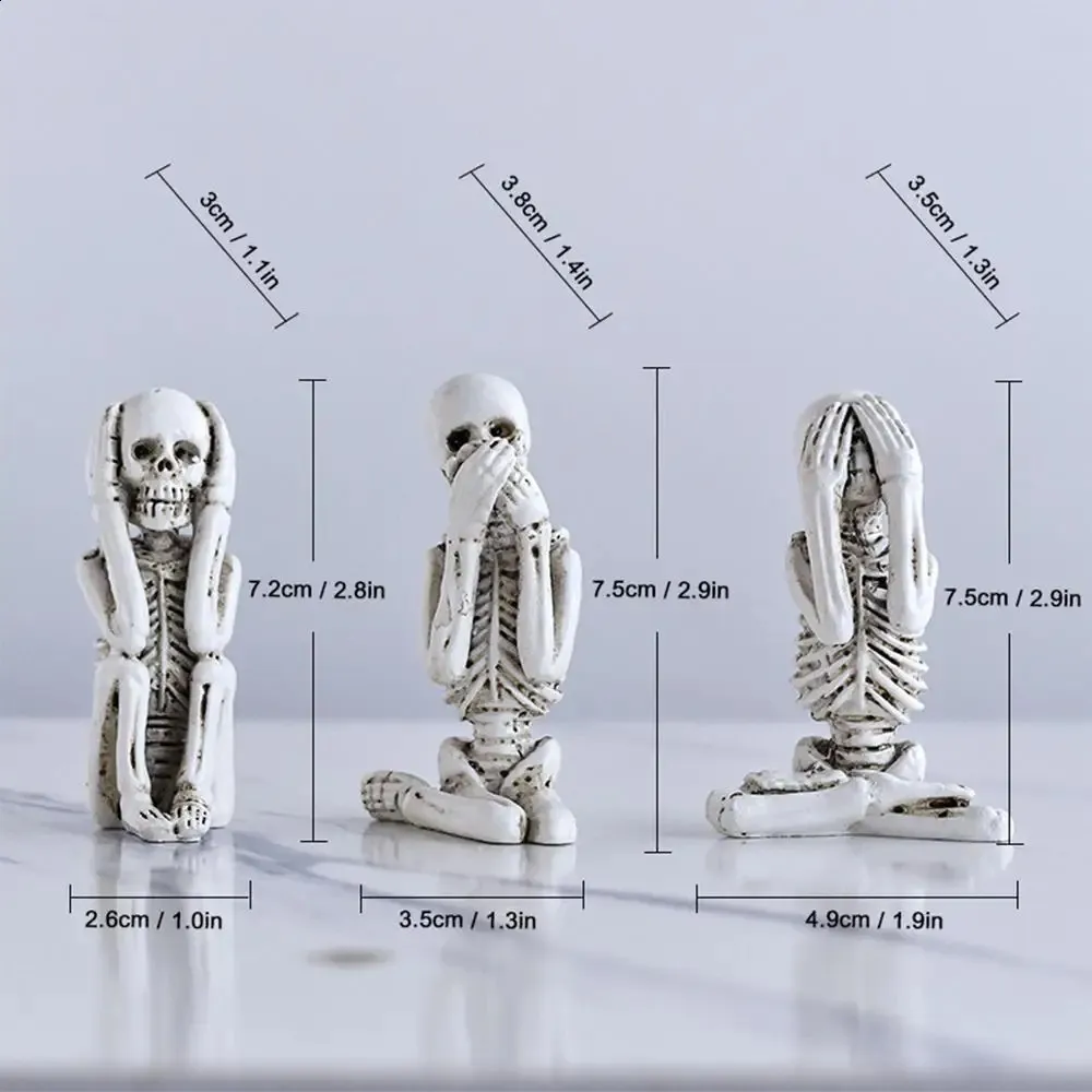 Skeleton Statue Set For Desk, Halloween Skull Statues, Mini Gothic ...