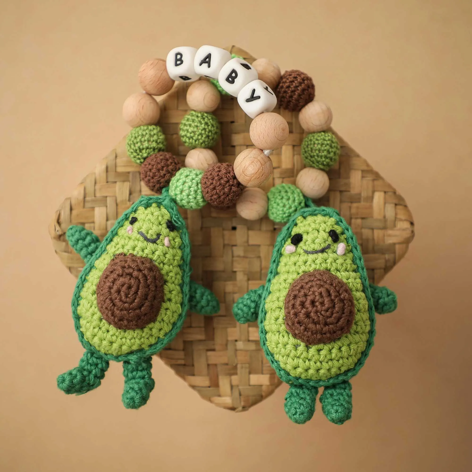Customizable Baby Teether Bracelet with Beech Wood Avocado Pendant ...