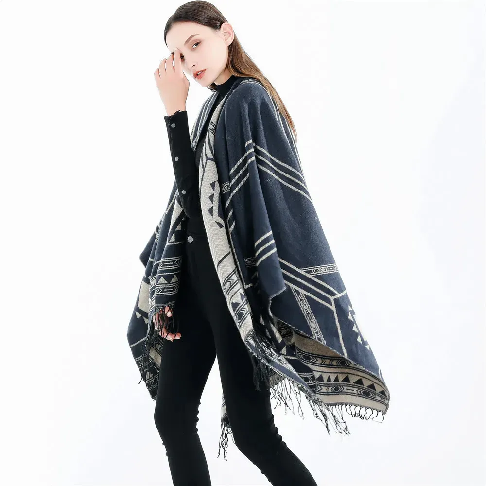 Cloak Poncho Cape Indian Nepalese Style Geometric Tassel Split Women's ...