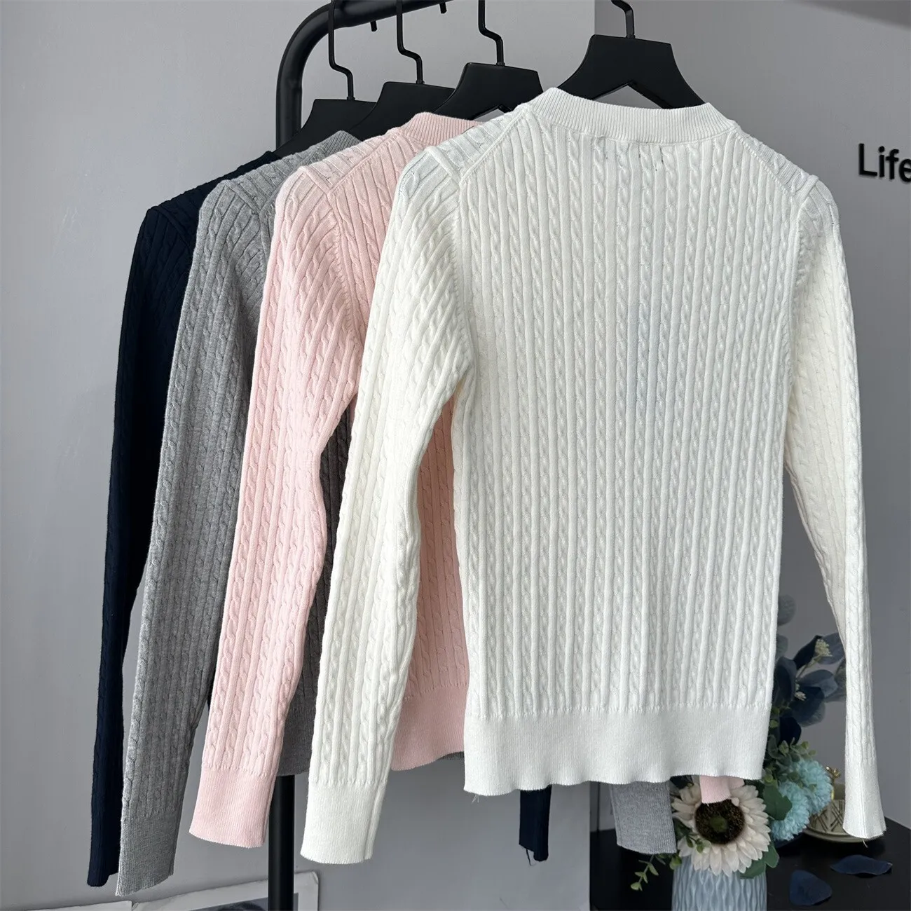 Laurene High End American Ralp Women's Polo Pointelle Sweater With ...
