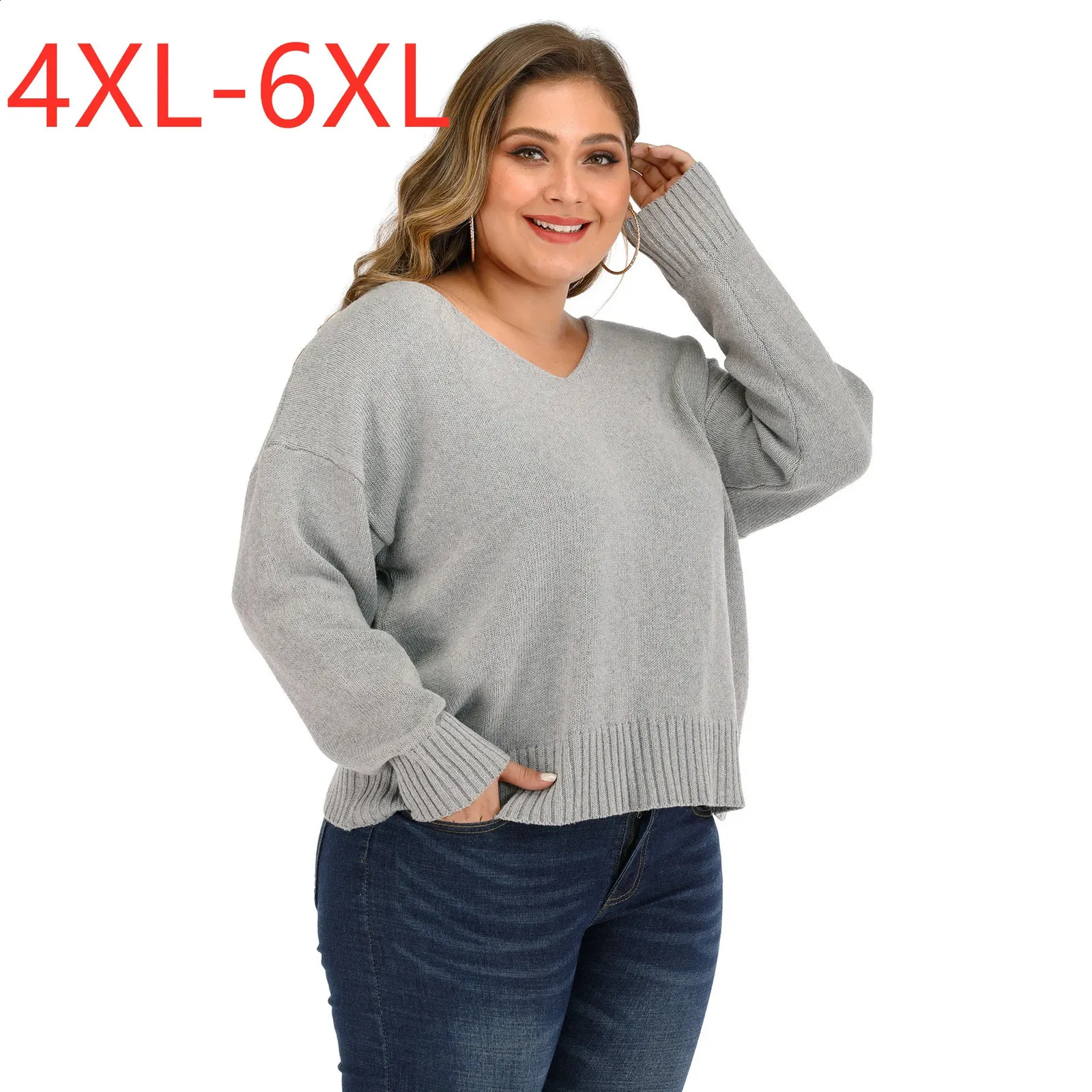 Plus Size Loose Pullover Sweater: Long Sleeve Knit Top, Premium Quality ...