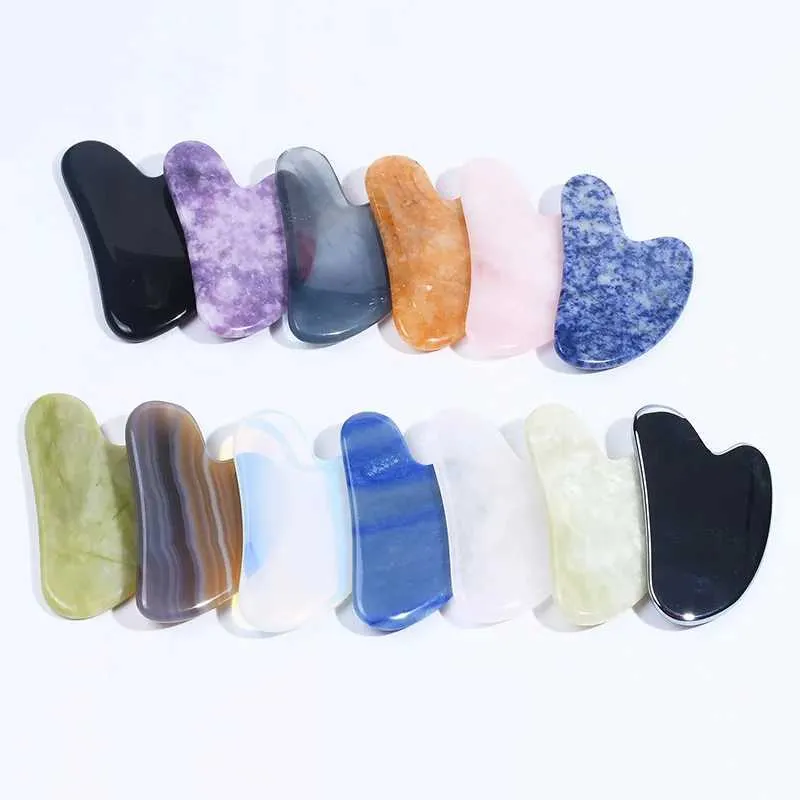 Natural Jade Gua Sha Facial Tools - Rose Quartz Massage Stones for Face ...