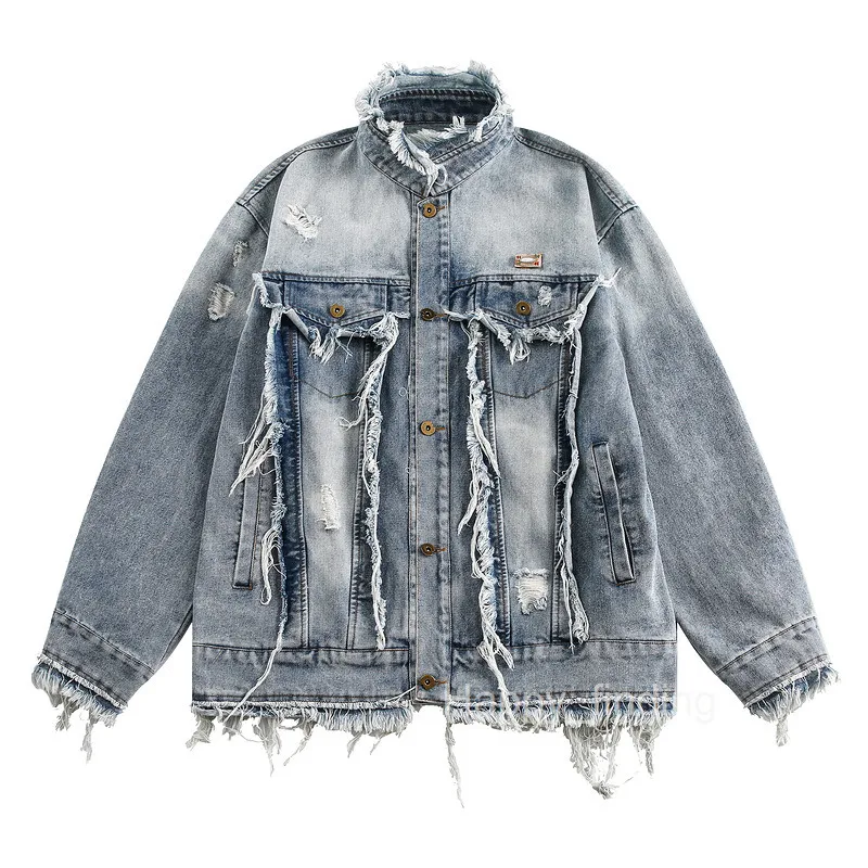 Fringed Denim Jacket: American Industrial Style, Loose Fit. Shop Now ...