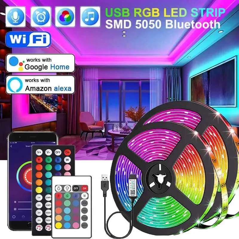 Bluetooth LED Strip Lights 5050 SMD USB RGB WiFi Alexa APP Control with ...