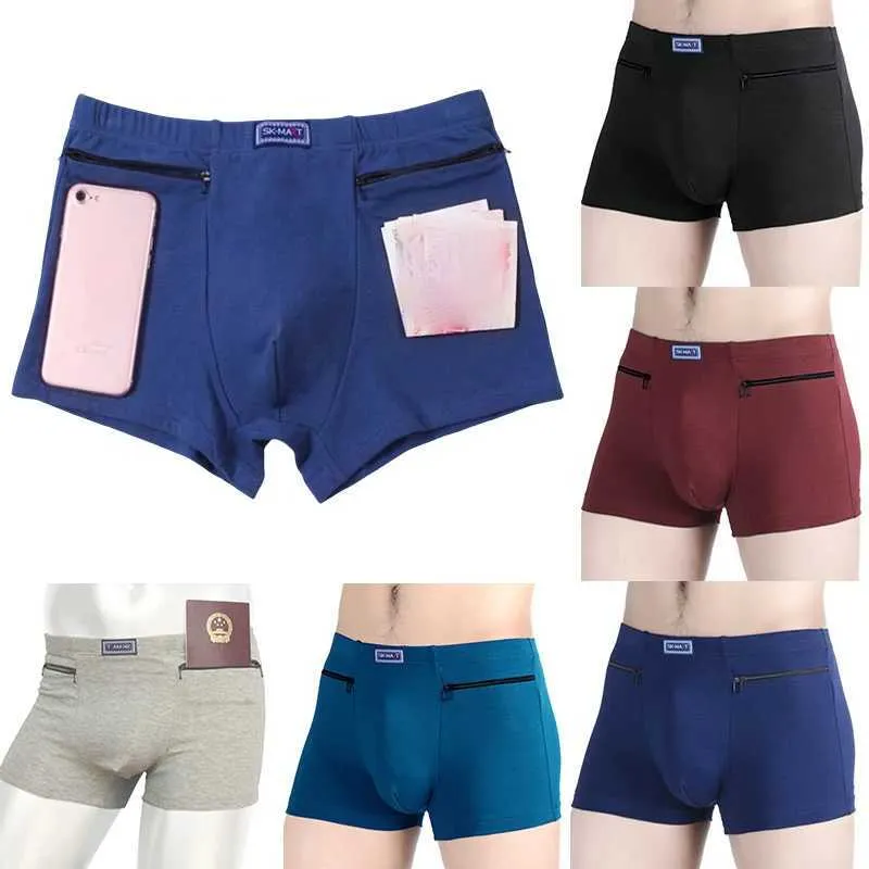 Men Booty Shorts Anti Theft Briefs Mens Pockets Underwear Cotton ...