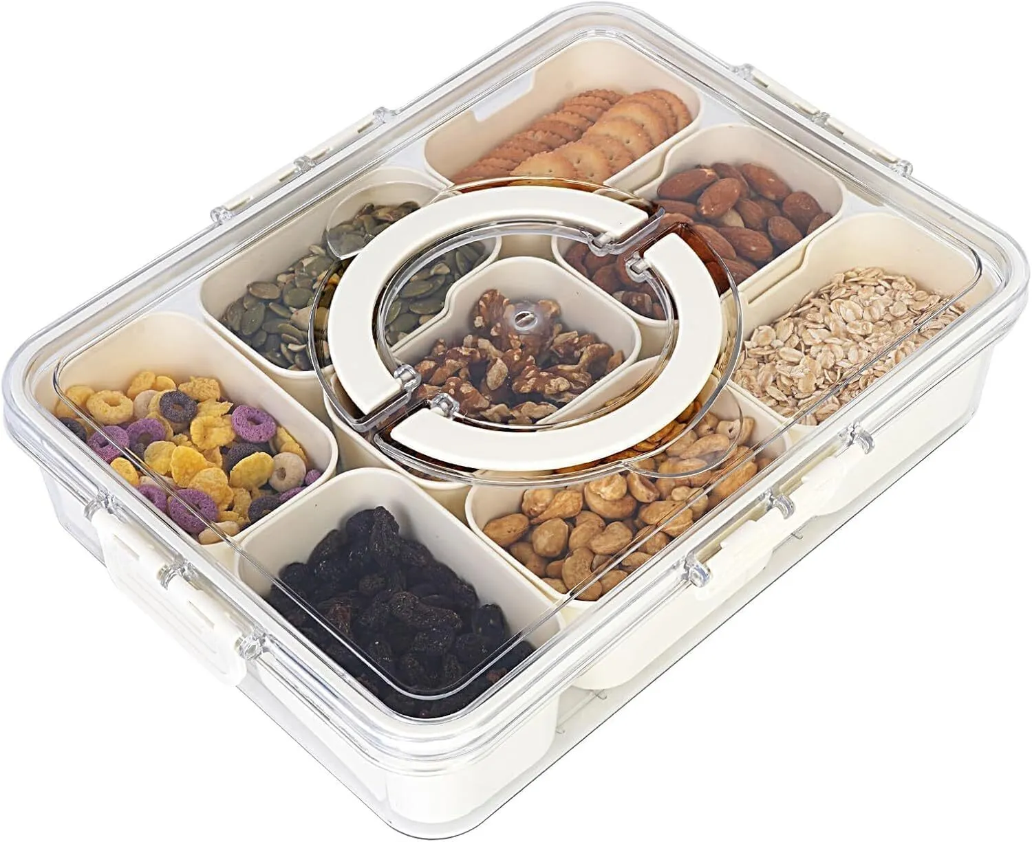 Transparent Divided Storage Container with Lid Handle - Snacks, Fruits ...