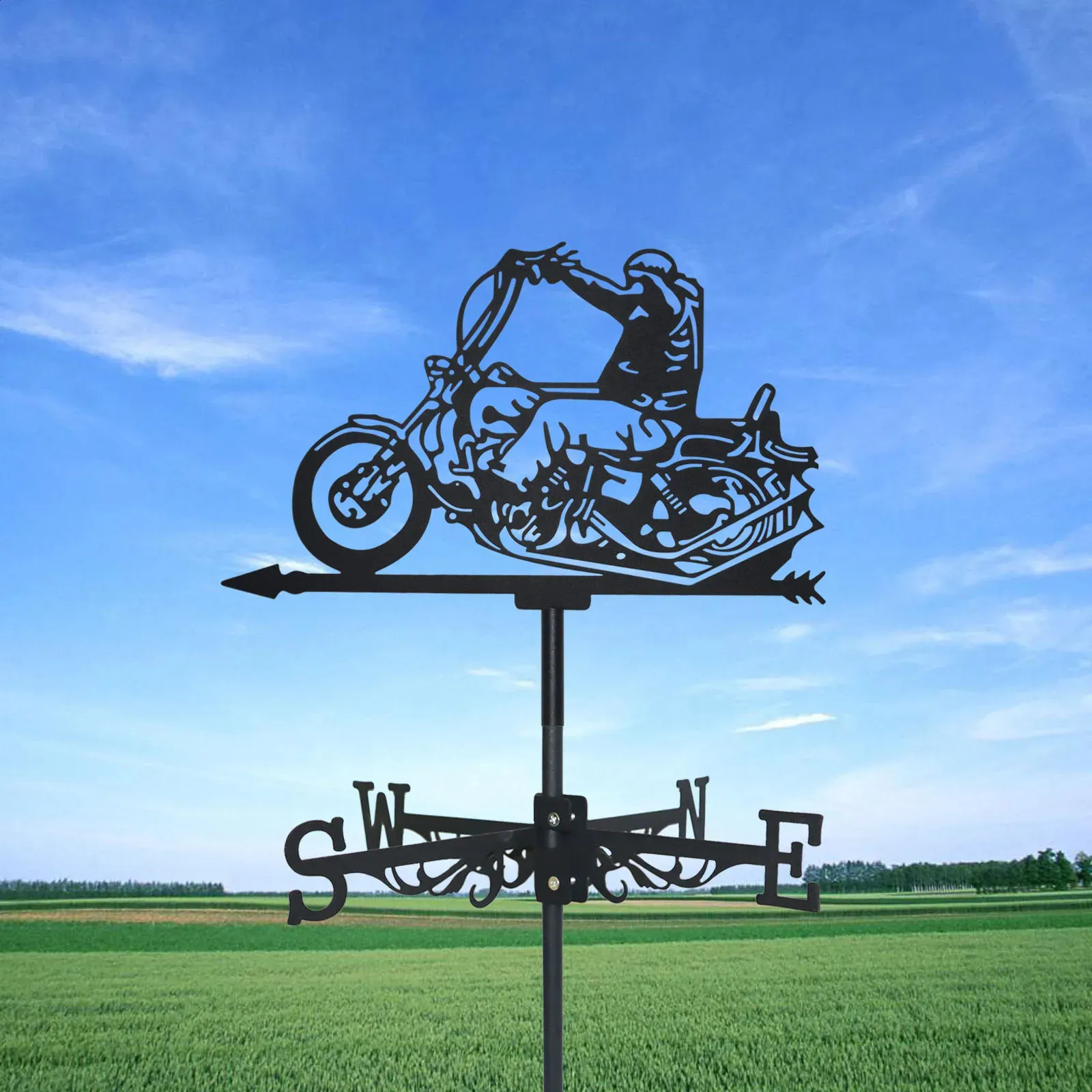 Motorcycle Weathervane - Black Metal Silhouette, Wind Yard Art for ...